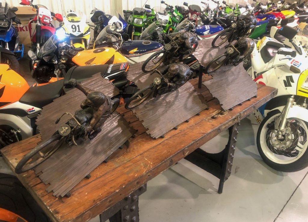 Jeff Decker Bronze Board Track Sculpture – Iconic Motorbike Auctions